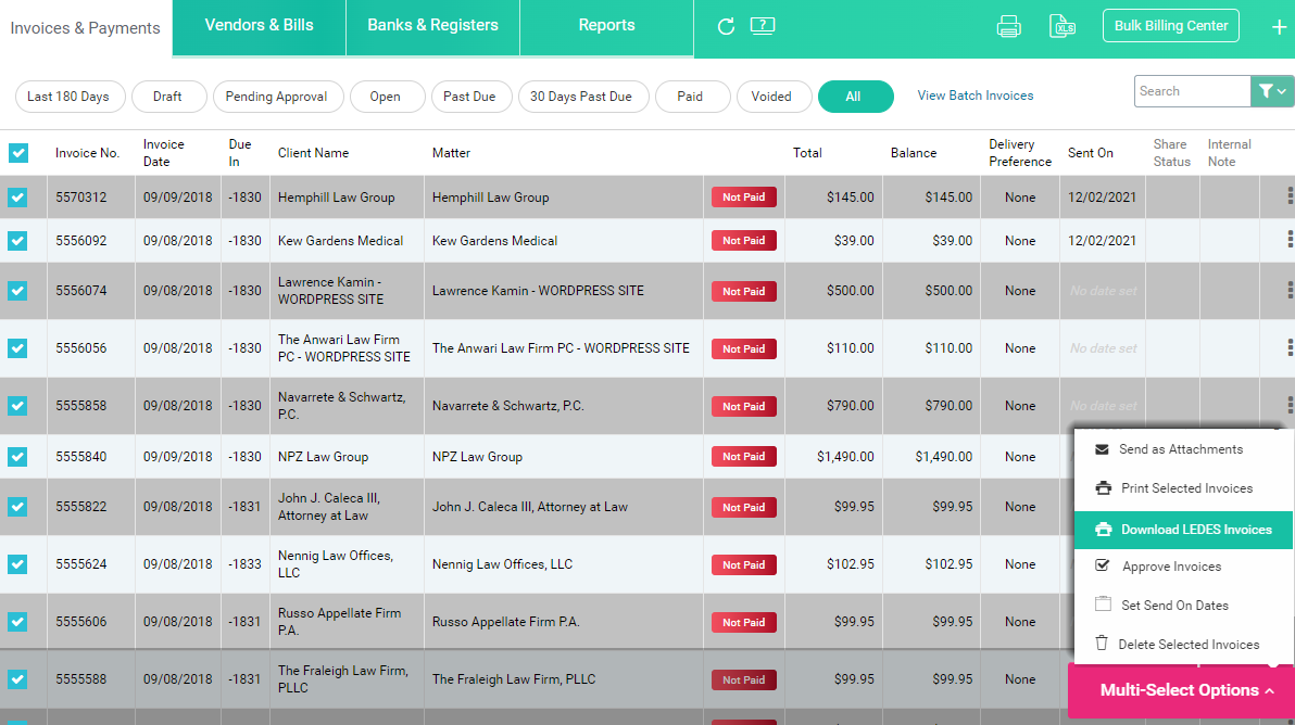 Bulk Downloading LEDES Invoices – CARET Legal
