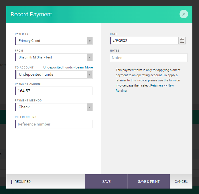 How do I add a Direct Payment to an Invoice? – CARET Legal