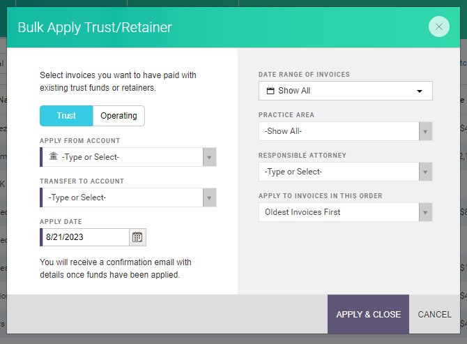 How do I apply Trusts Funds to Multiple Invoices at a Time? – CARET Legal