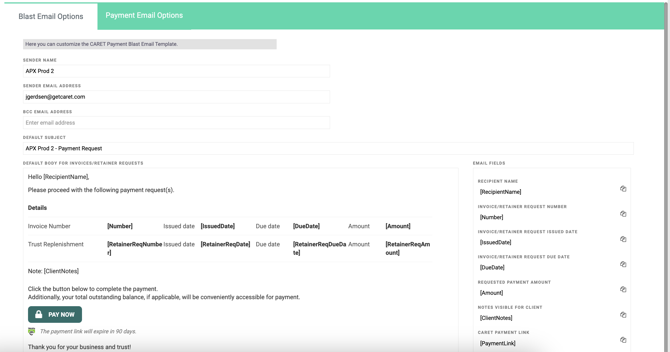 How do I configure email template for Bulk Billing Center? – CARET Legal