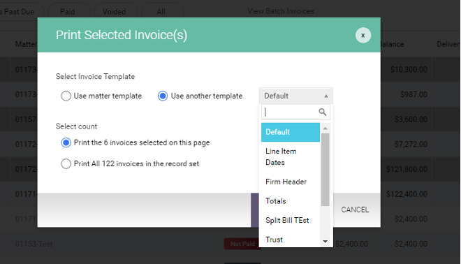 Select invoice template when printing invoices – CARET Legal