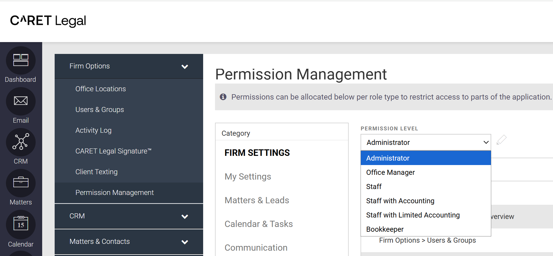 User Permission Level Management – CARET Legal
